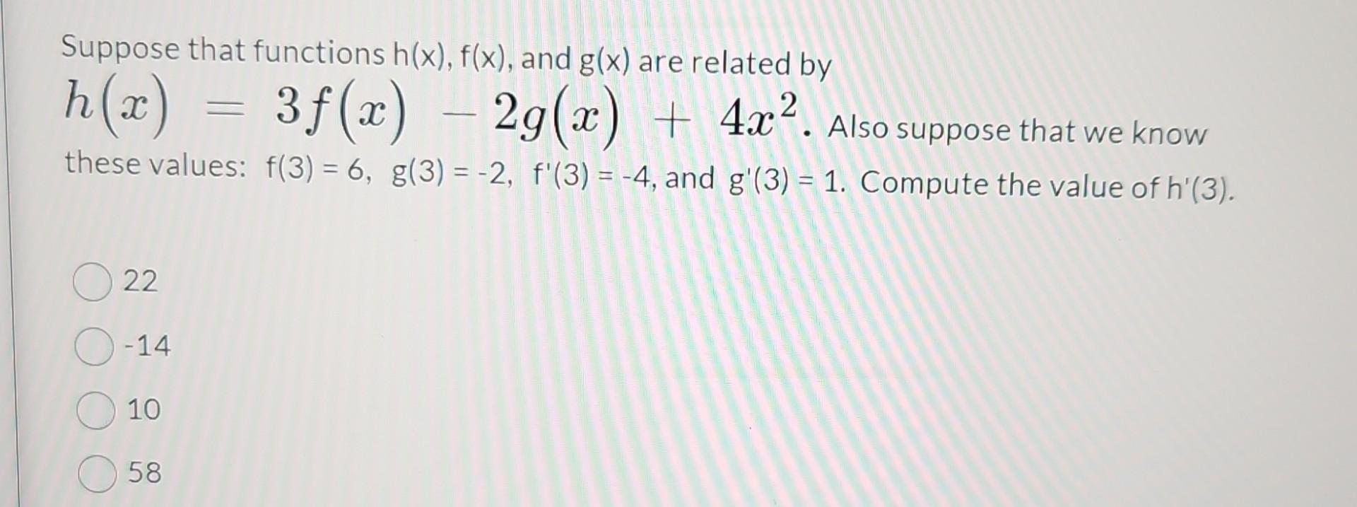 Solved suppose that h(x), f(x), and g(x) are related by | Chegg.com