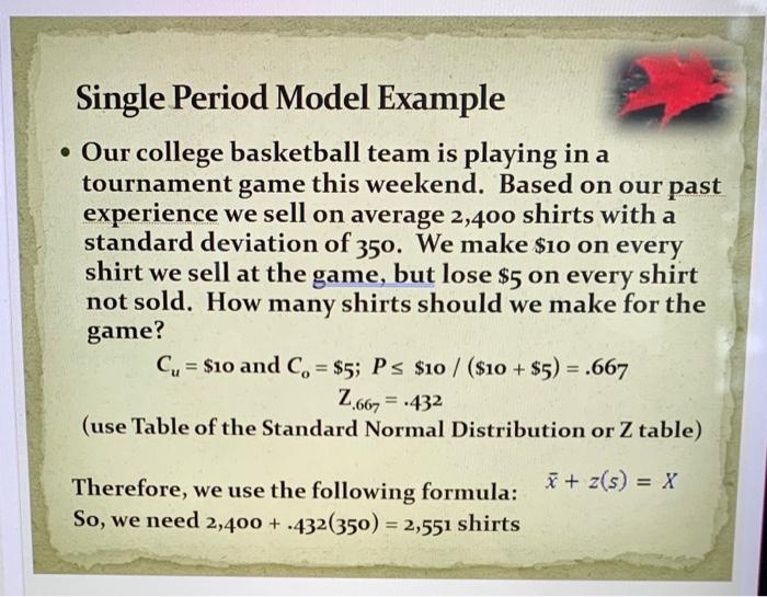 Solved Single Period Model Example - Our college basketball | Chegg.com