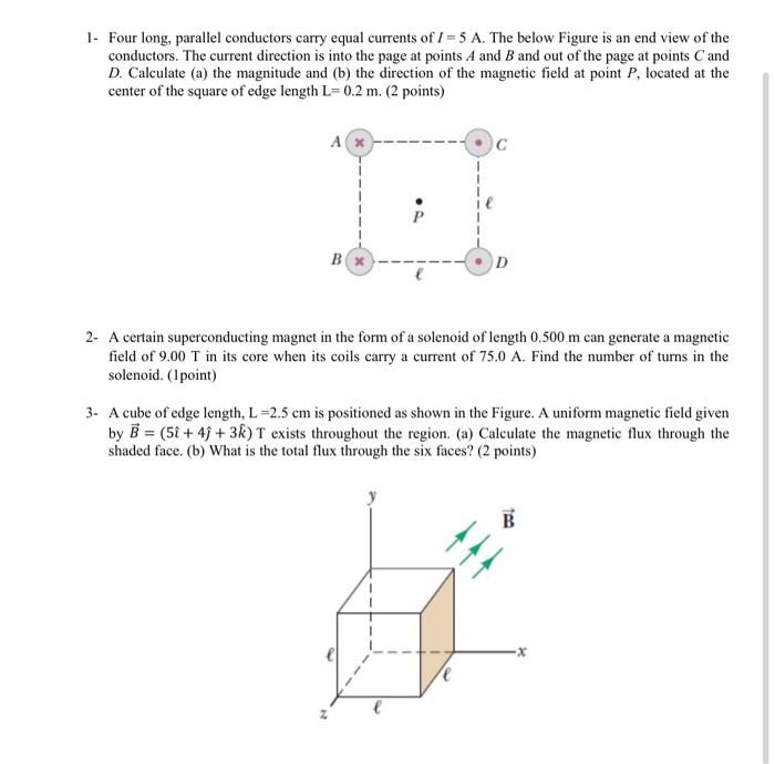 Solved 1- Four long, parallel conductors carry equal | Chegg.com