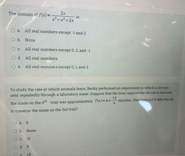 Solved The domain of f(x)=x2−x−22x+4 is: a. All real numbers | Chegg.com