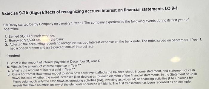 Solved Exercise 9-2A (Algo) Effects of recognizing accrued | Chegg.com