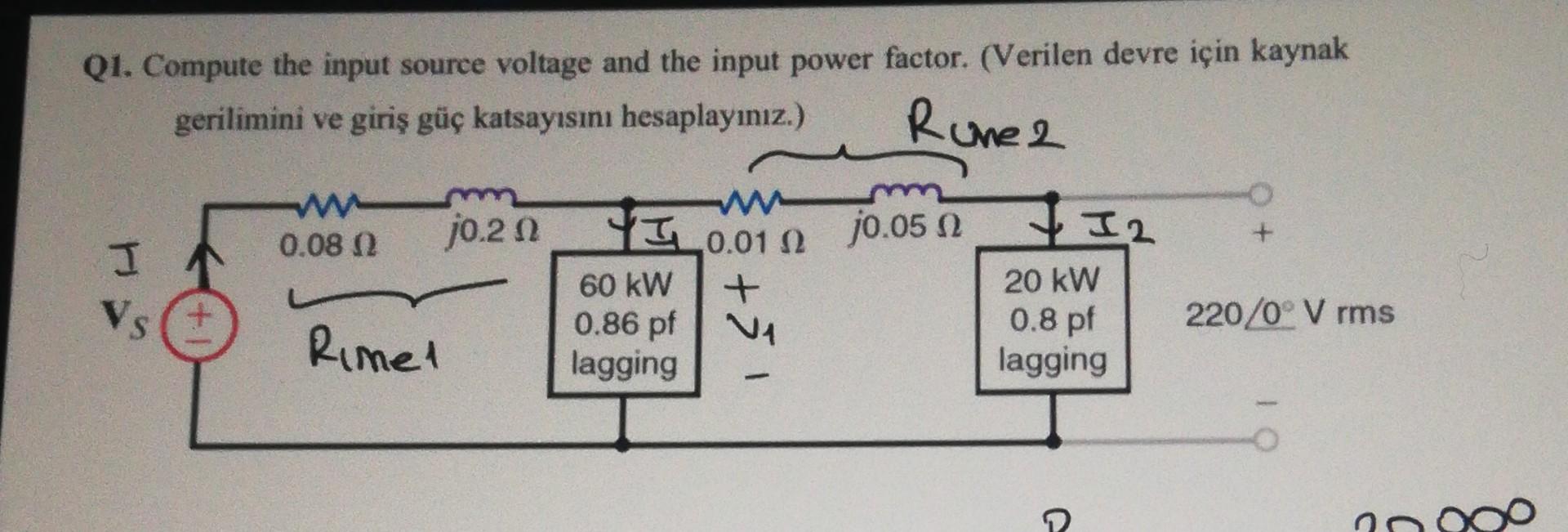 Solved Q1. Compute the input source voltage and the input | Chegg.com