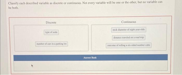 Solved Classify cach described variable as discrete or | Chegg.com