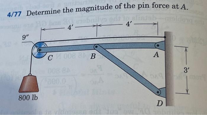 Solved 4/77 Determine the magnitude of the pin force at A. | Chegg.com