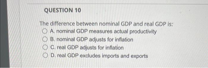 Solved The difference between nominal GDP and real GDP is: | Chegg.com