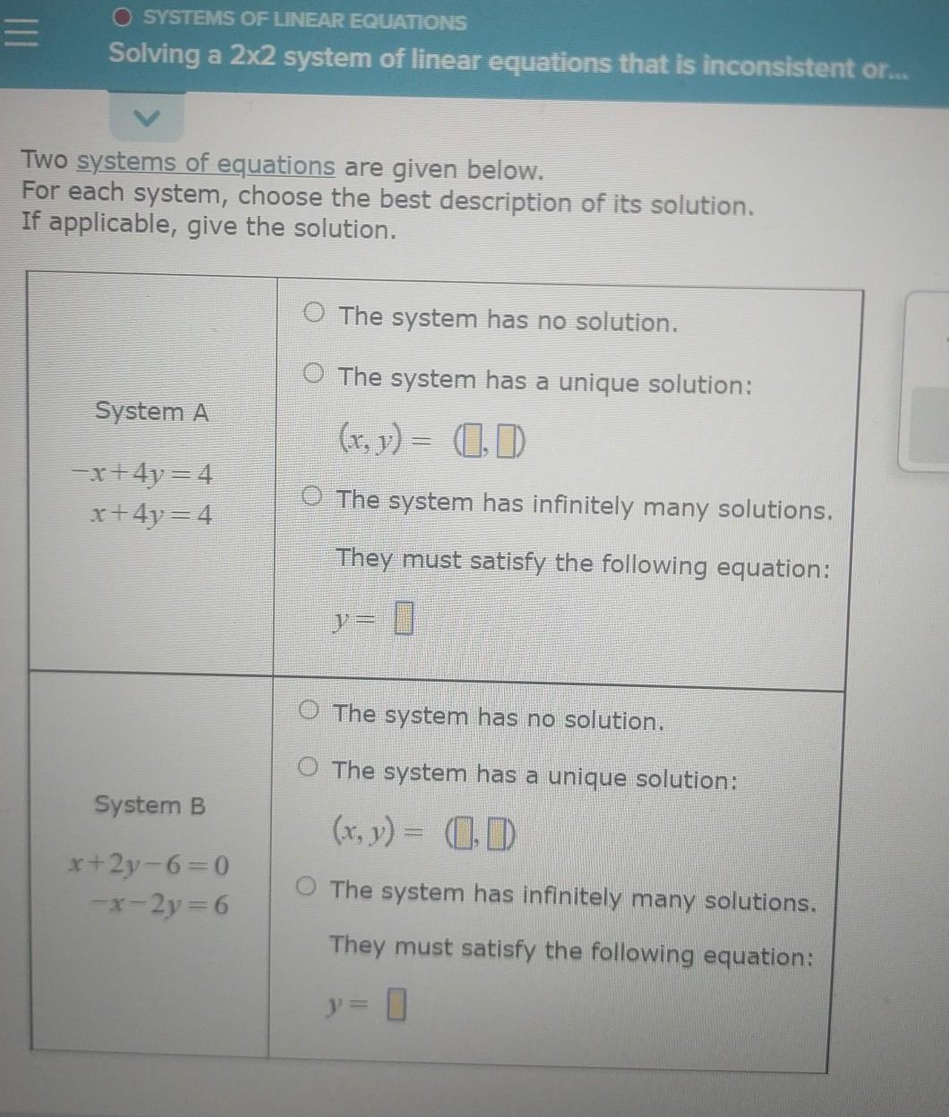Solved = SYSTEMS OF LINEAR EQUATIONS Solving a 2x2 system of | Chegg.com