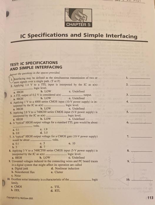 Solved CHAPTER 5 IC Specifications and Simple Interfacing 1. | Chegg.com