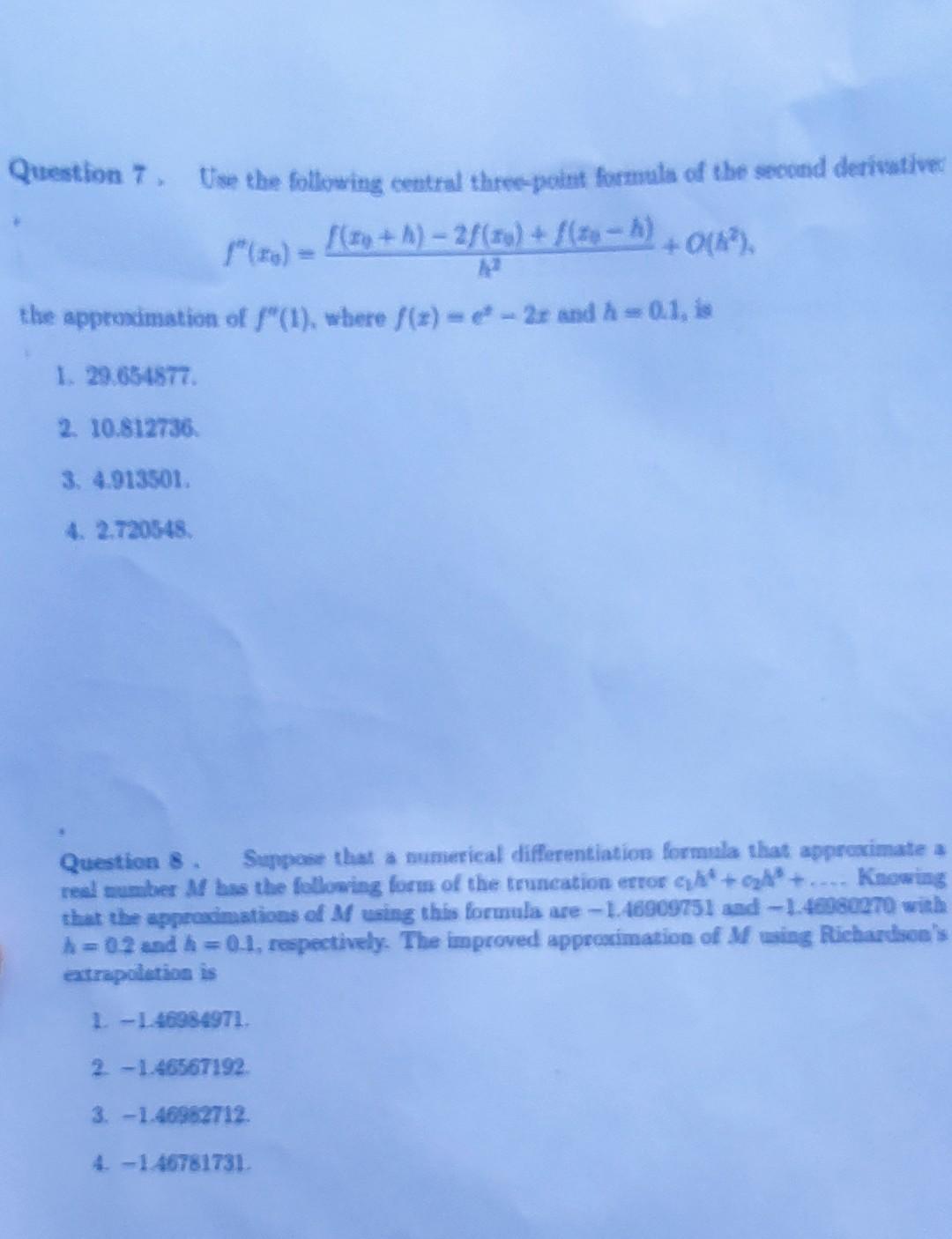 Solved Question 7. Use the following eentral three-point | Chegg.com