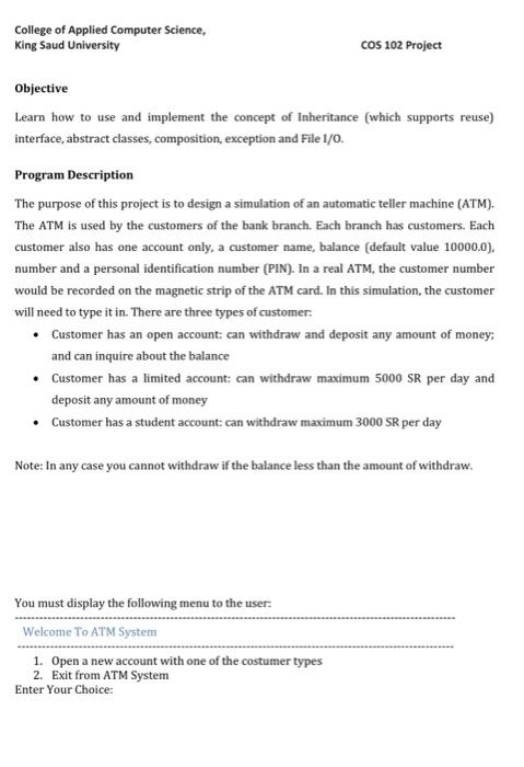 Solved College of Applied Computer Science, King Saud | Chegg.com