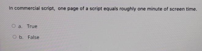 Solved In commercial script, one page of a script equals | Chegg.com