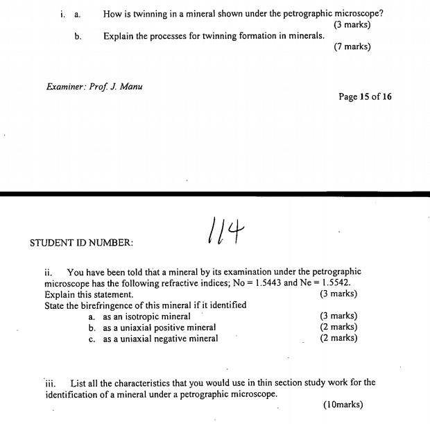 Solved i. a. How is twinning in a mineral shown under the | Chegg.com
