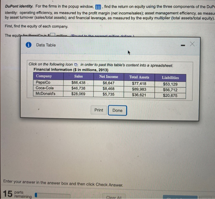 Solved DuPont identity. For the firms in the popup window, | Chegg.com