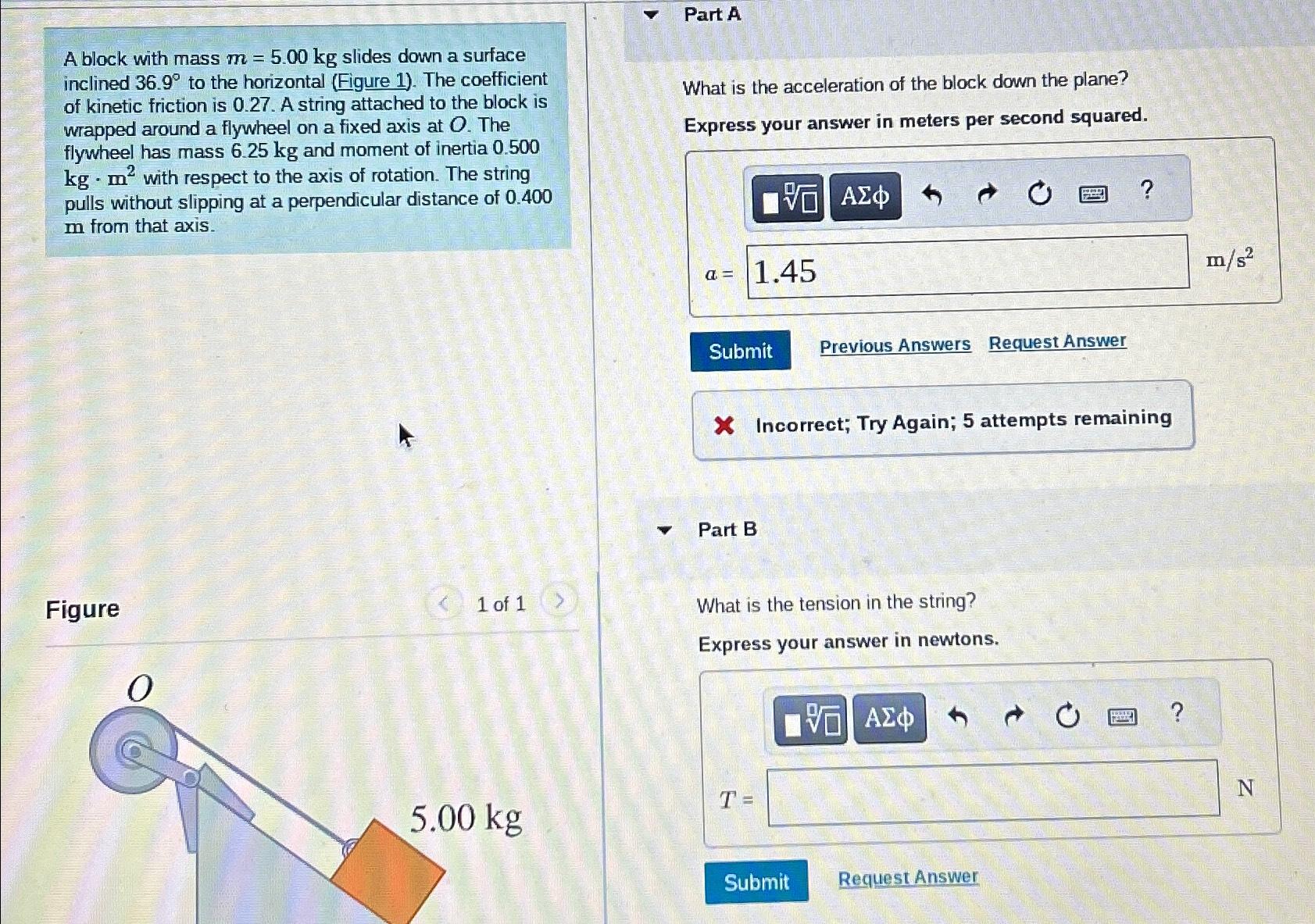Solved Part AA block with mass m=5.00kg ﻿slides down a | Chegg.com