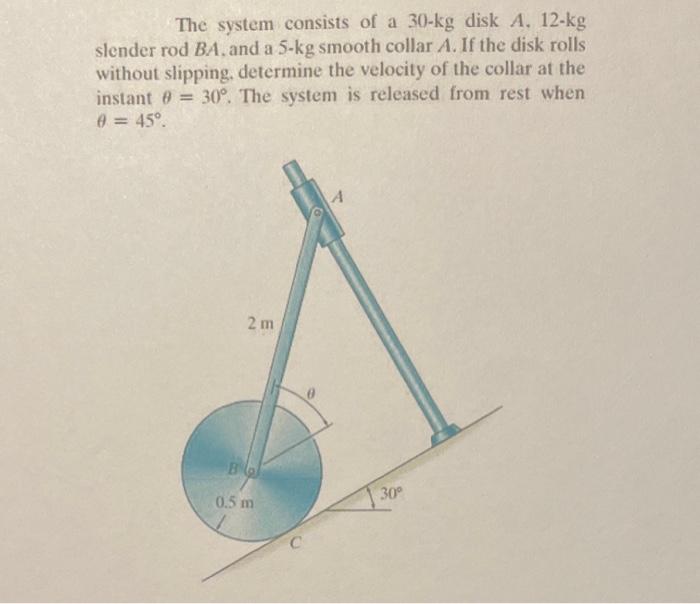 Solved The system consists of a 30−kg disk A,12−kg slender | Chegg.com