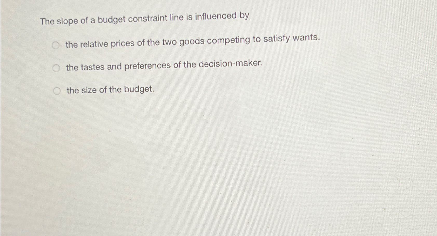 Solved The slope of a budget constraint line is influenced | Chegg.com