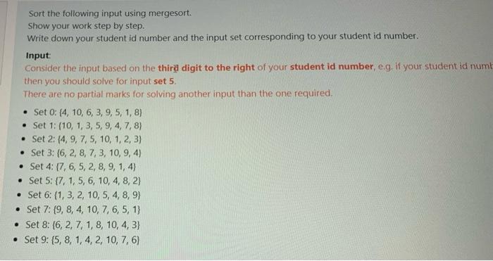 Solved Sort the following input using mergesort. Show your | Chegg.com