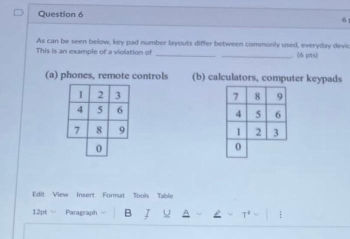 Solved As can be seen below, key pad number layouts differ | Chegg.com