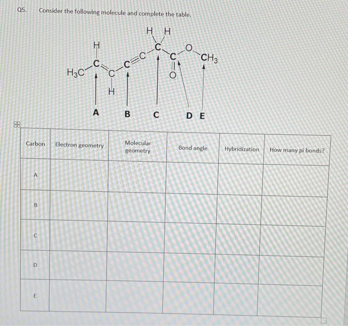 Solved Q5. Consider the following molecule and complete the | Chegg.com