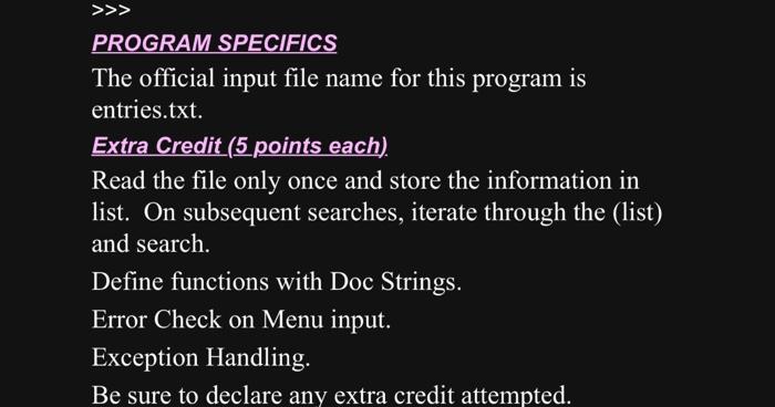 Solved Assignment Phone Book PROGRAM PARTICULARS Your | Chegg.com