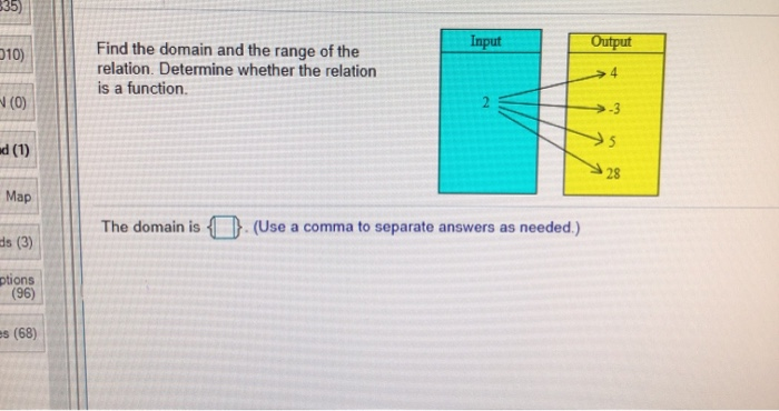 Solved $35) Input 310) Output Find the domain and the range | Chegg.com