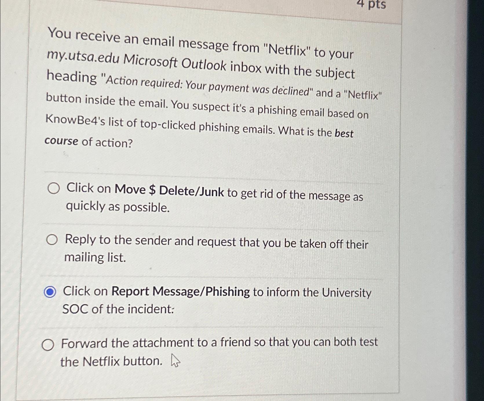 Solved You receive an email message from "Netflix" to your | Chegg.com