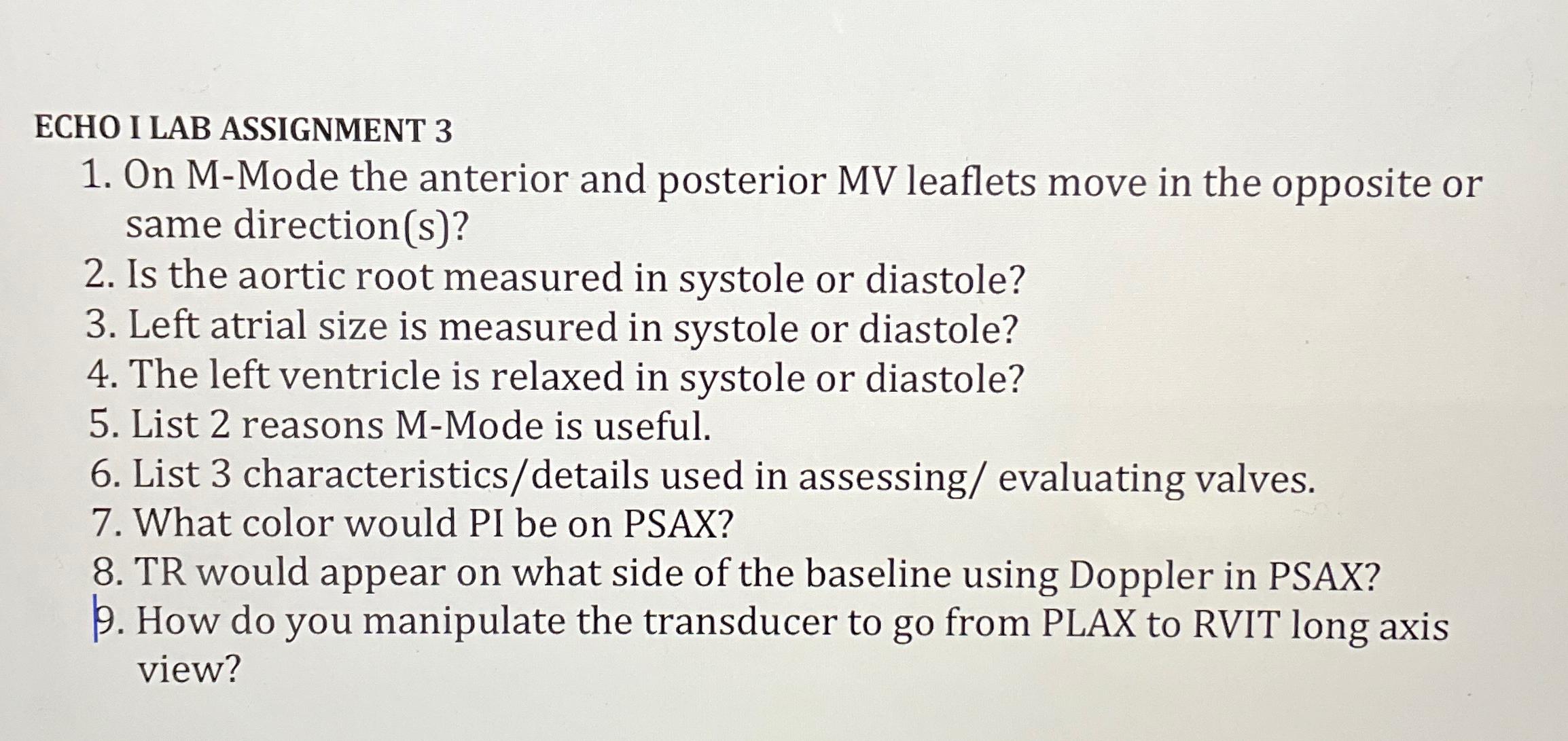 Solved ECHO I LAB ASSIGNMENT 3On M-Mode the anterior and | Chegg.com