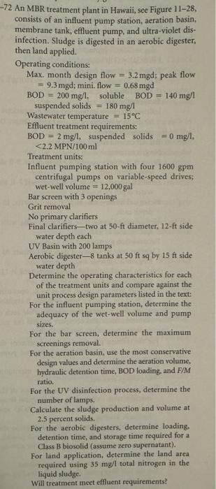 Solved An MBR treatment plant in Hawaii, see Figure 11-28, | Chegg.com