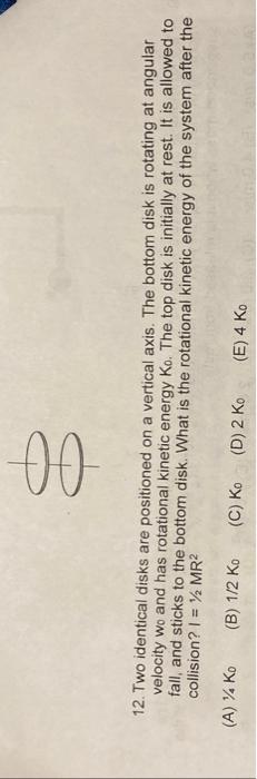 Solved 12. Two identical disks are positioned on a vertical | Chegg.com