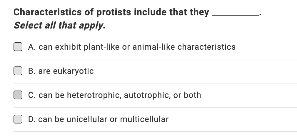 Solved Characteristics of protists include that theySelect | Chegg.com
