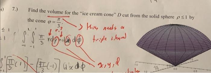 Solved 7.) Find the volume for the "ice cream cone" D cut | Chegg.com