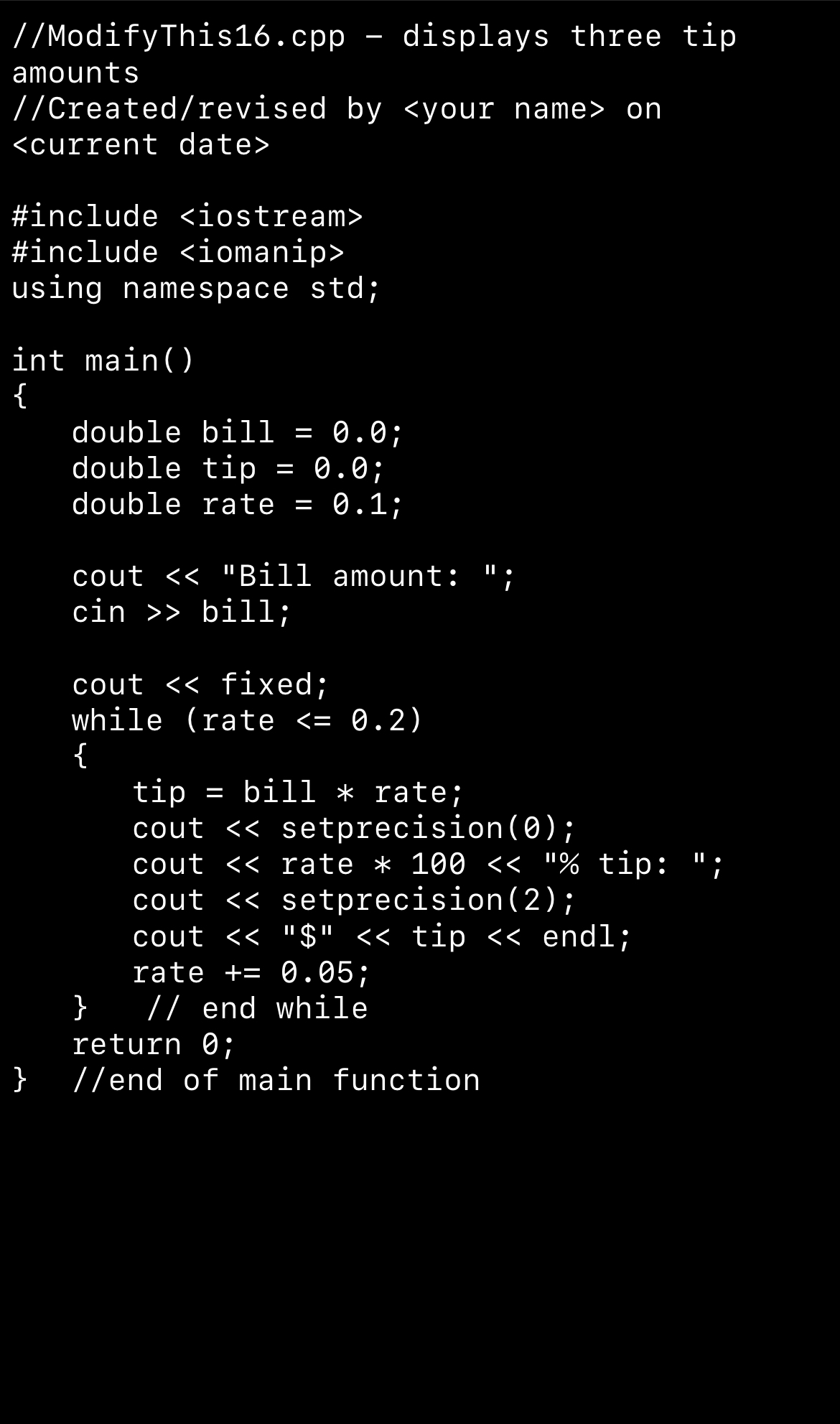 Solved //ModifyThis16.cpp - ﻿displays three | Chegg.com