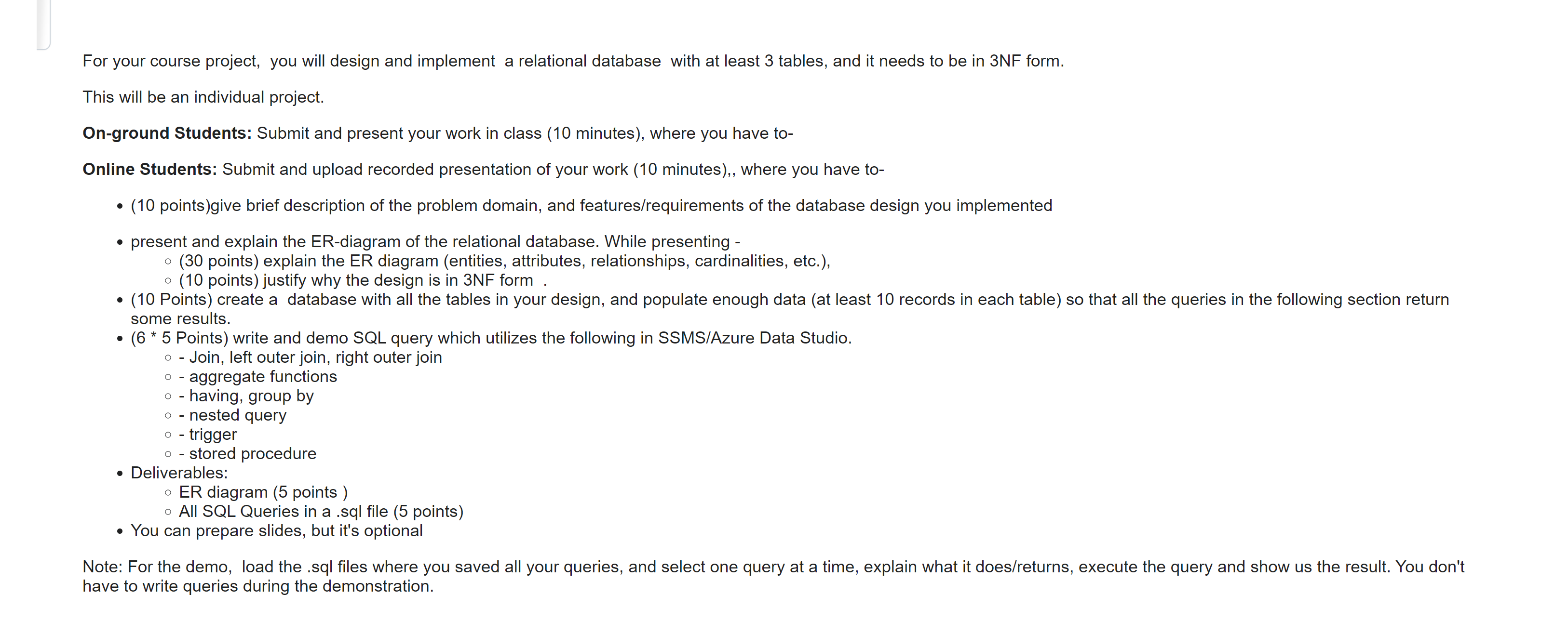 Solved For your course project, you will design and | Chegg.com