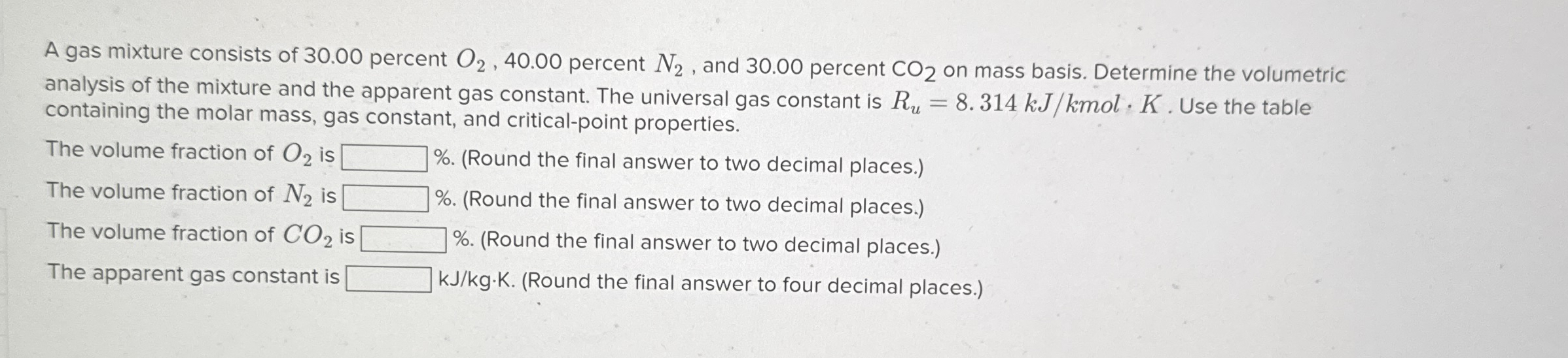 Solved A gas mixture consists of 30.00 ﻿percent O2,40.00 | Chegg.com