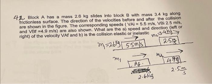 Solved 42 Block A has a mass 2.6 kg slides into block B with | Chegg.com