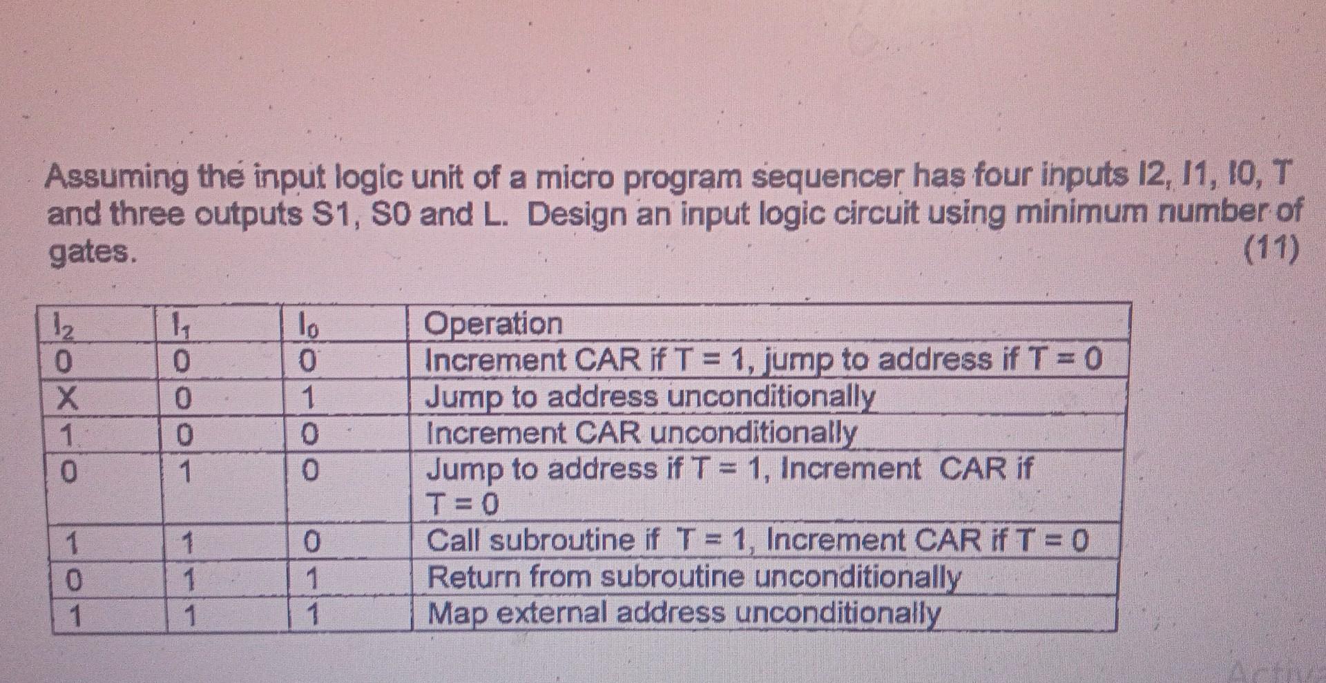 Solved Assuming The Input Logic Unit Of A Micro Program 9188
