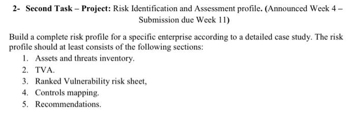 Solved 2- Second Task - Project: Risk Identification and | Chegg.com