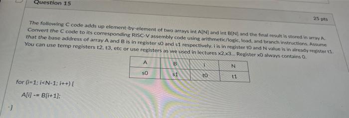 Solved The following C code adds up element-by-element of | Chegg.com