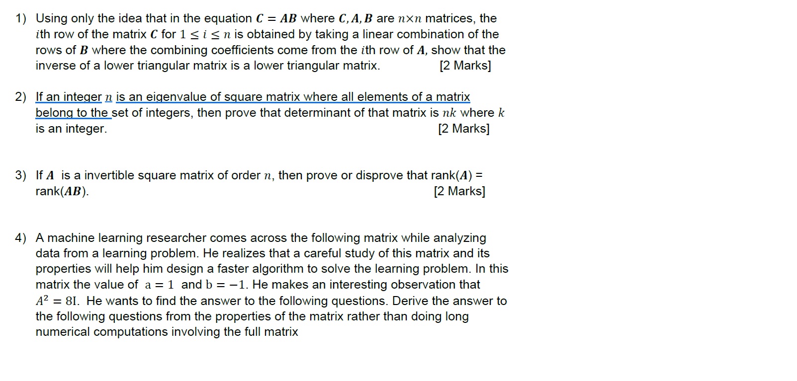 Solved Using only the idea that in the equation C=AB ﻿where | Chegg.com