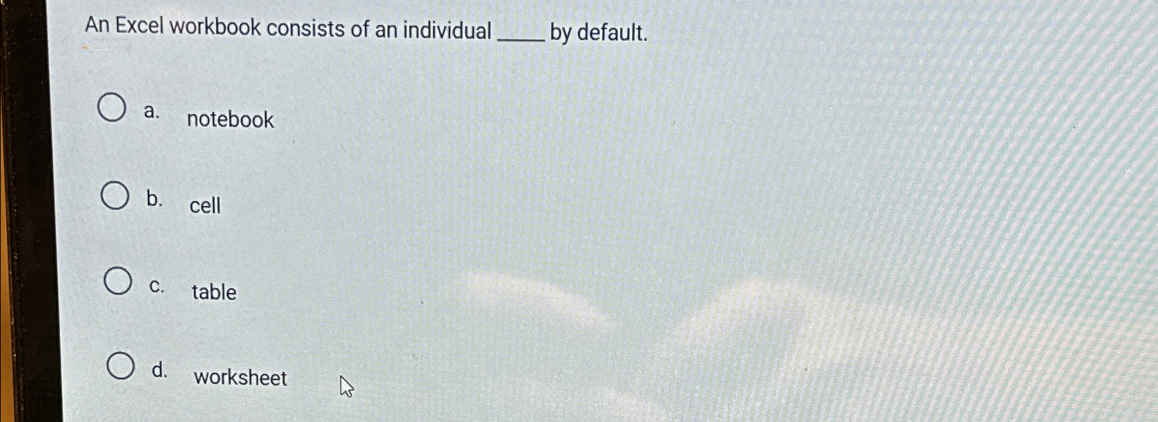 Solved An Excel workbook consists of an individual by | Chegg.com