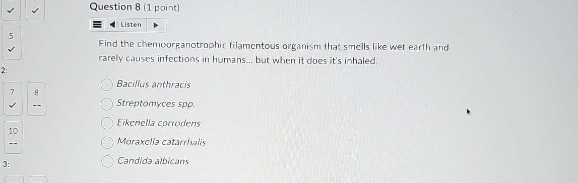 Solved Find the chemoorganotrophic filamentous organism that | Chegg.com