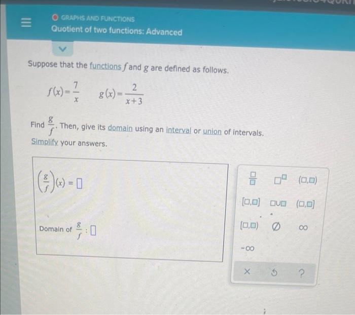 Solved OGRAPHS AND FUNCTIONS Quotient of two functions: | Chegg.com