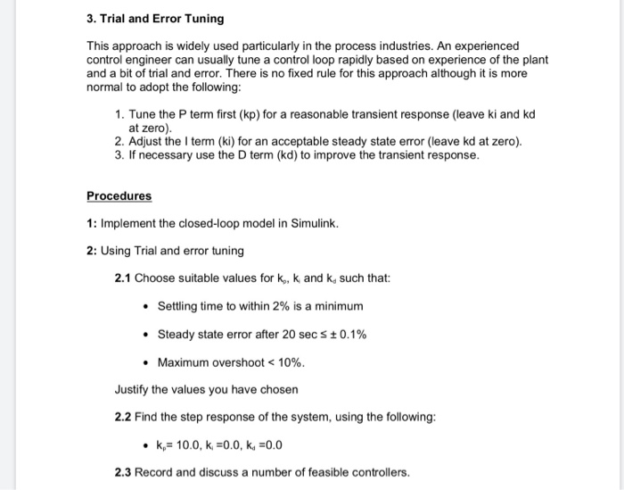 Description of Assignment The PID or three term | Chegg.com