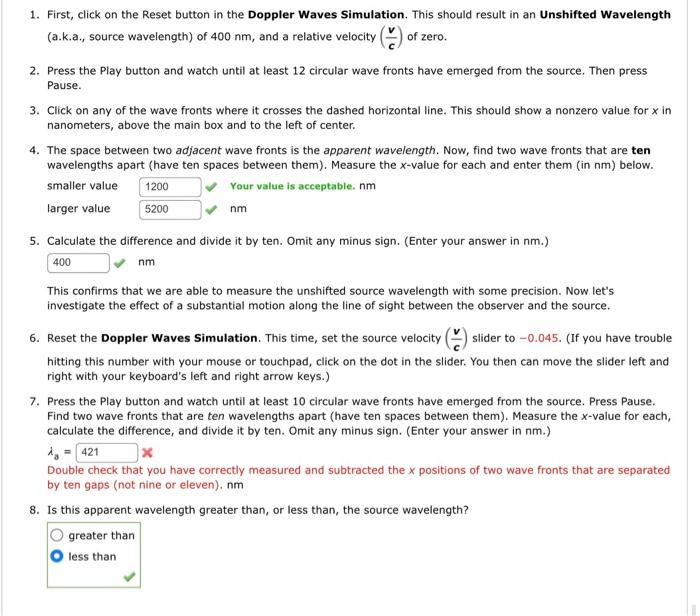 Solved 1. First, click on the Reset button in the Doppler | Chegg.com
