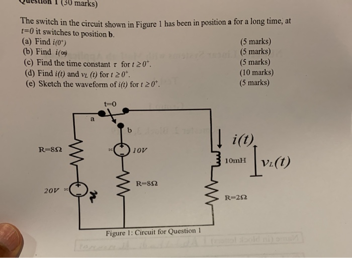 Solved (30 marks The switch in the circuit shown in Figure 1 | Chegg.com