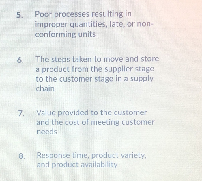 Solved 5. Poor processes resulting in improper quantities, | Chegg.com