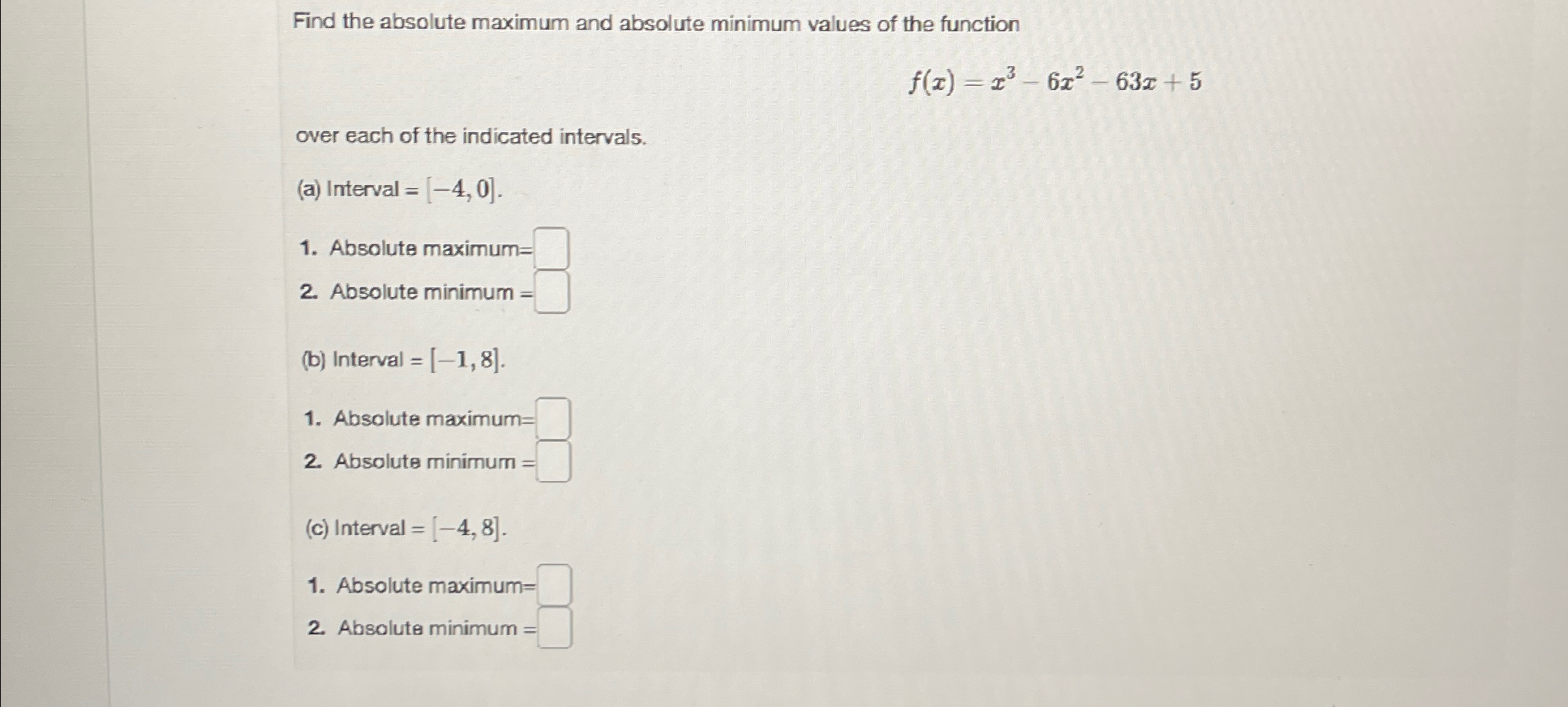Solved Find the absolute maximum and absolute minimum values | Chegg.com