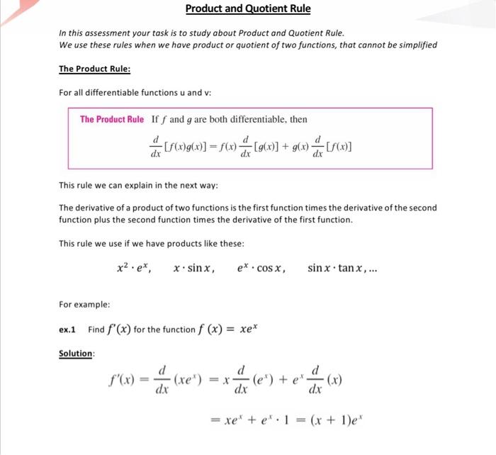 Solved Product and Quotient Rule In this assessment your | Chegg.com