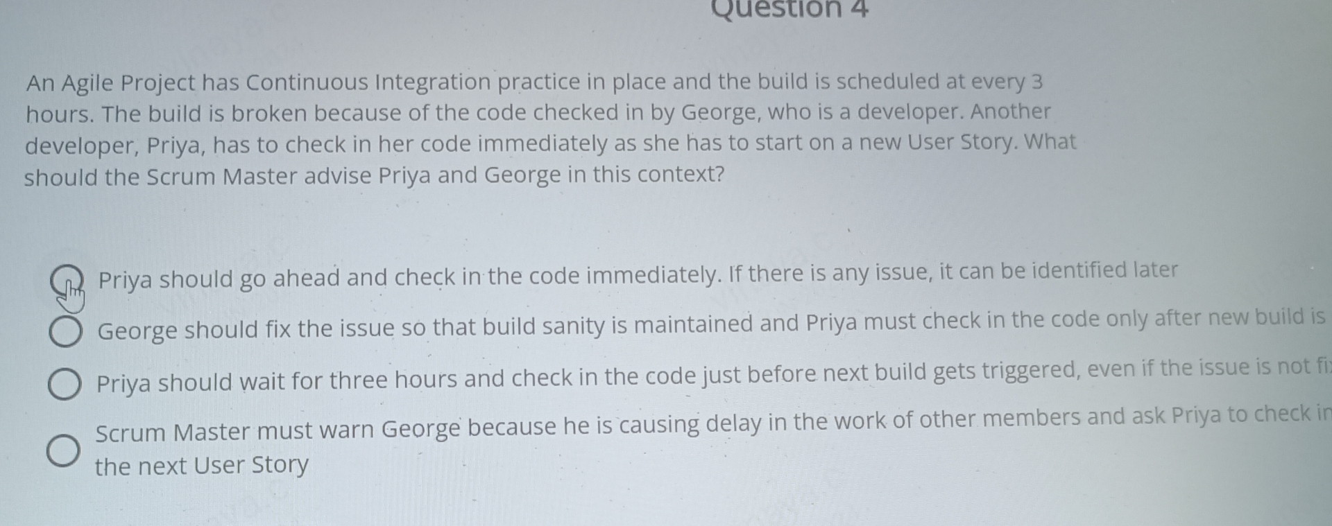 Solved An Agile Project has Continuous Integration practice | Chegg.com