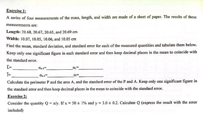 Solved Exercise 1: A series of four measurements of the | Chegg.com