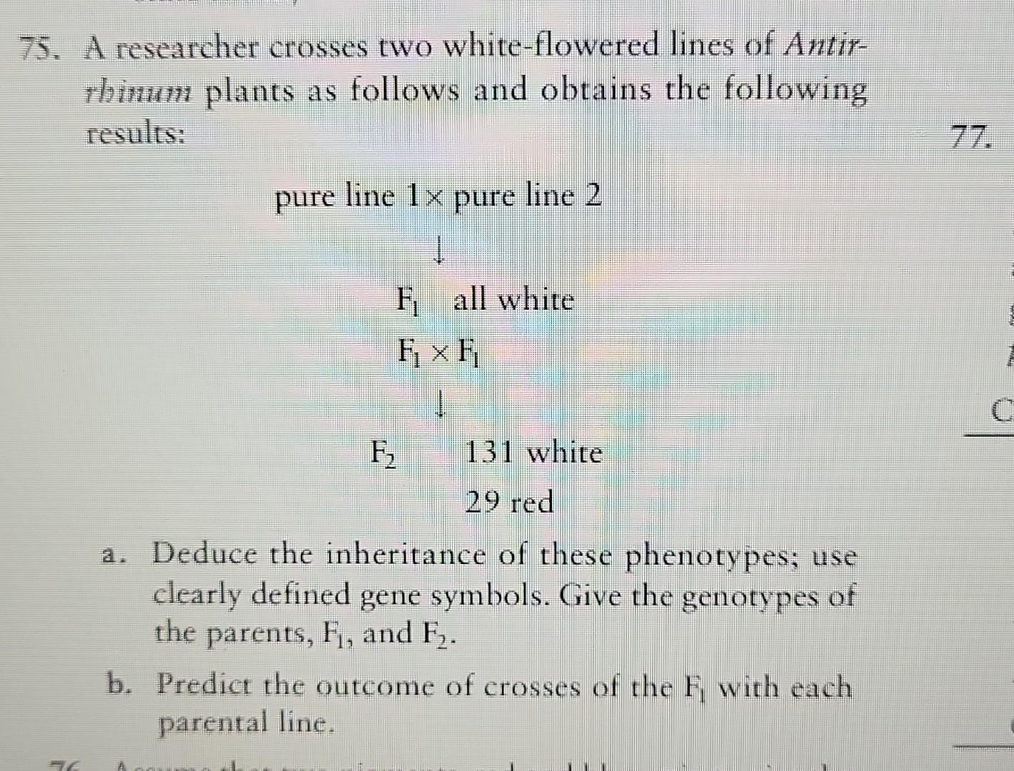 Solved a. Deduce the inheritance of these phenotypes; use | Chegg.com